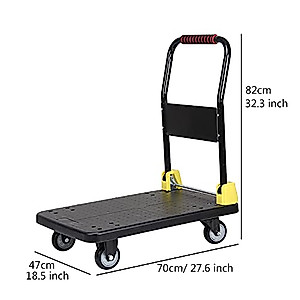 Generic Flatbed Hand Cart Foldable Push Hand Cart for Loading and Storage Platform Truck Trolley with 360 Degree Swivel Wheels Large Loading Capacity Heavy Duty Flatbed Cart (Color : Q 10)