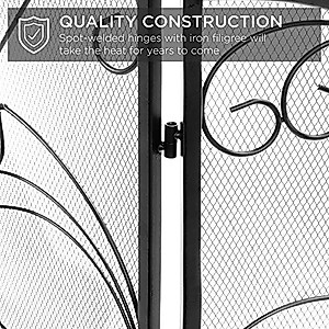 Best Choice Products 3-Panel 55x33in Solid Wrought Iron See-Through Metal Fireplace Screen, Spark Guard Safety Protector w/Decorative Scroll - Black