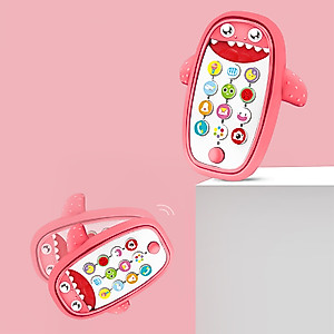Baby Shark Cell Phone Toy Removable Teether Case, Light, Music & Adjustable Volume Kids Play & Learn Fake Phone Infant Toddler, Preschool Holiday Birthday Presnet for Girl Boy 0-6, 6-18 Months (Red)