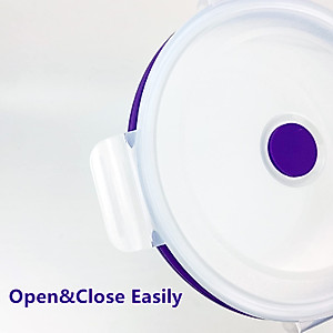 CCyanzi Round Silicone Food Grade Lunch Containers, Collapsible Bowl with lids | Space Saving | Leakproof | Microwave Freezer Safe | Silicone Food Conatiners for Sandwich, Snacks，Purple