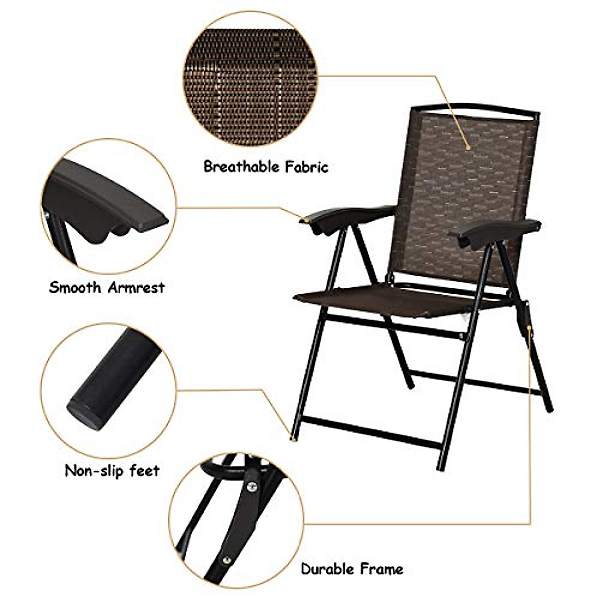 COOURIGHT Set of 2 Folding Sling Chairs w/Armrest, Adjustable Reclining Back, Portable Patio Chairs, Space-Saving Outdoor Folding Chairs for Lawn Garden Pool Beach