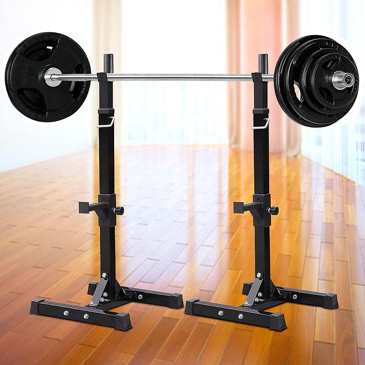 Yaheetech Pair of Adjustable Squat Rack Standard 44-70 Inch Barbell Rack Solid Steel Squat Stands Bench Press Rack Home Gym Portable Dumbbell Racks Stands