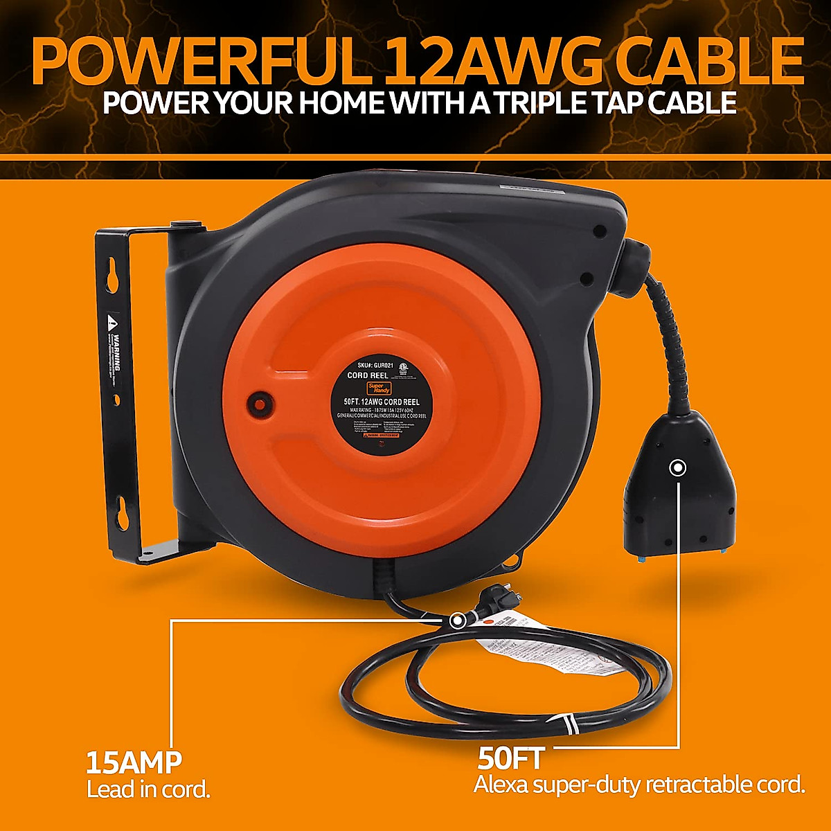 SuperHandy Electric Snow Thrower Walk-Behind Blower 15A 18 x10 Inch & Cord Reel 12AWG x 50' Feet [Bundle Deal]