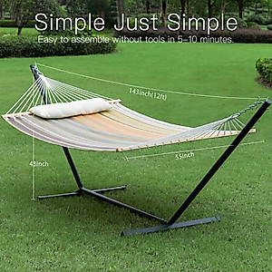 Gafete 55 Inch Hammock with Stand Included 12ft Heavy Duty Steel Stand, Waterproof Textilene 2 People Hammocks with Pillow for Backyard Patio Outdoor, Max 475lbs Capacity, Quick Dry (Coffee)