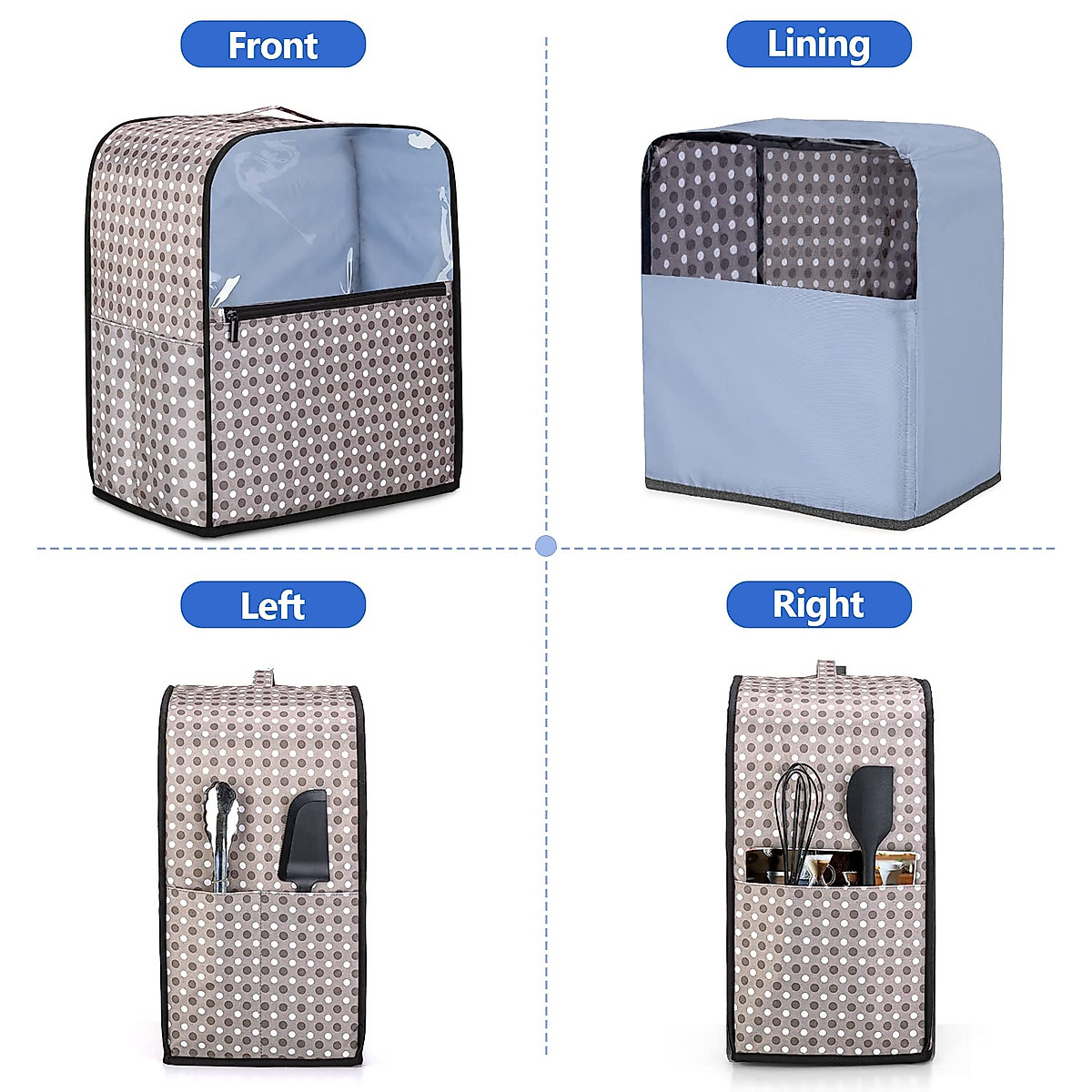 YARWO Coffee Maker Dust Cover Compatible for Ninja Specialty CM401/CM407, Visible Coffee Machine Cover with Top Handle and Multi Pockets for Kitchen Appliance and Accessories, Black