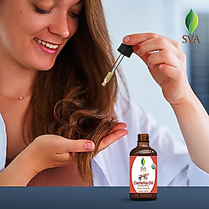 SVA Camellia Seed Oil Organic - 4 Fl Oz – 100% Natural Cold Pressed Organic Camellia Oil - for Face, Skin Care, Hair Care, Scalp Massage & Body Massage – Carrier Oil with Dropper