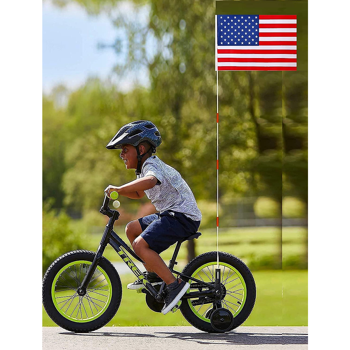 Upgraded Bike Flags with Pole 6 Feet High Visibility Orange Flags with Heavy Duty Fiberglass Flag Pole, Orange Flag and American Flag
