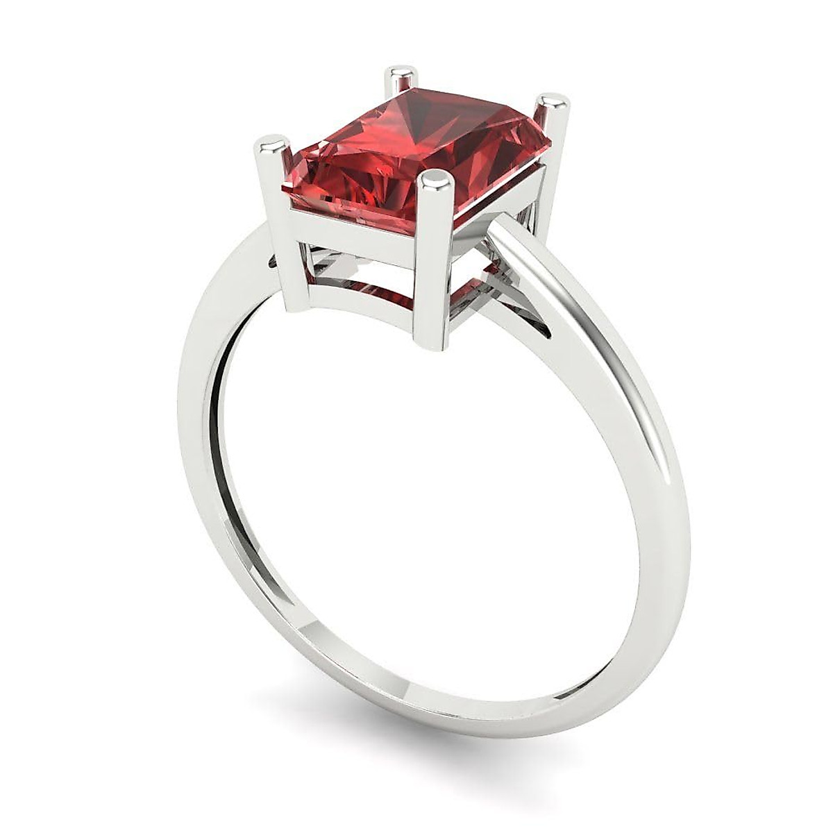Clara Pucci 1.95ct Emerald Cut Solitaire Natural Scarlet Red Garnet 4-Prong Classic Designer Statement Ring 14k White Gold for Women