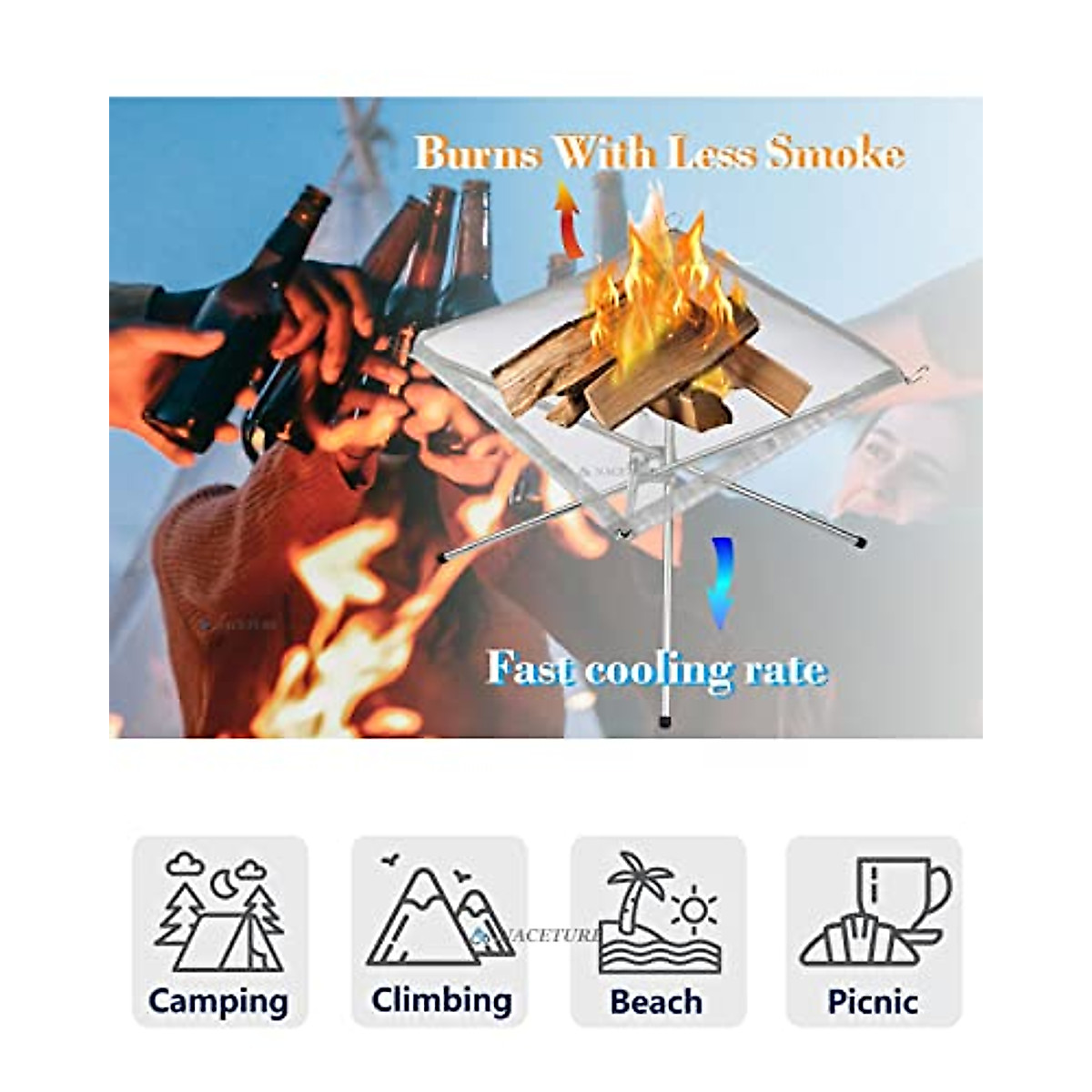 NACETURE 22 Inch Portable Outdoor Fire Pit - Portable Fire Pit Collapsing Stainless Steel Mesh Fireplace Foldable - Camping Gear for Patio, Backyard and Garden add 5 Pack Roasting Sticks
