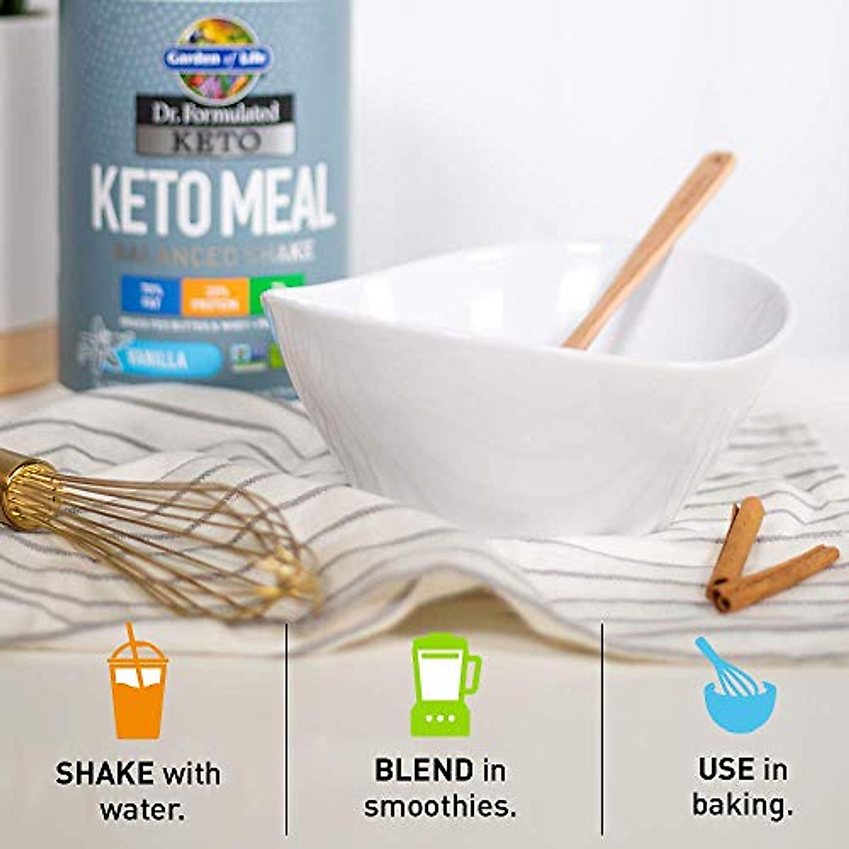 Garden of Life Dr. Formulated Ketogenic Meal Balanced Shake Powder, Truly Grass Fed Butter & Whey Protein Plus Probiotics, Non-GMO, Gluten Free, Paleo Replacement, Vanilla, 23.7 Oz