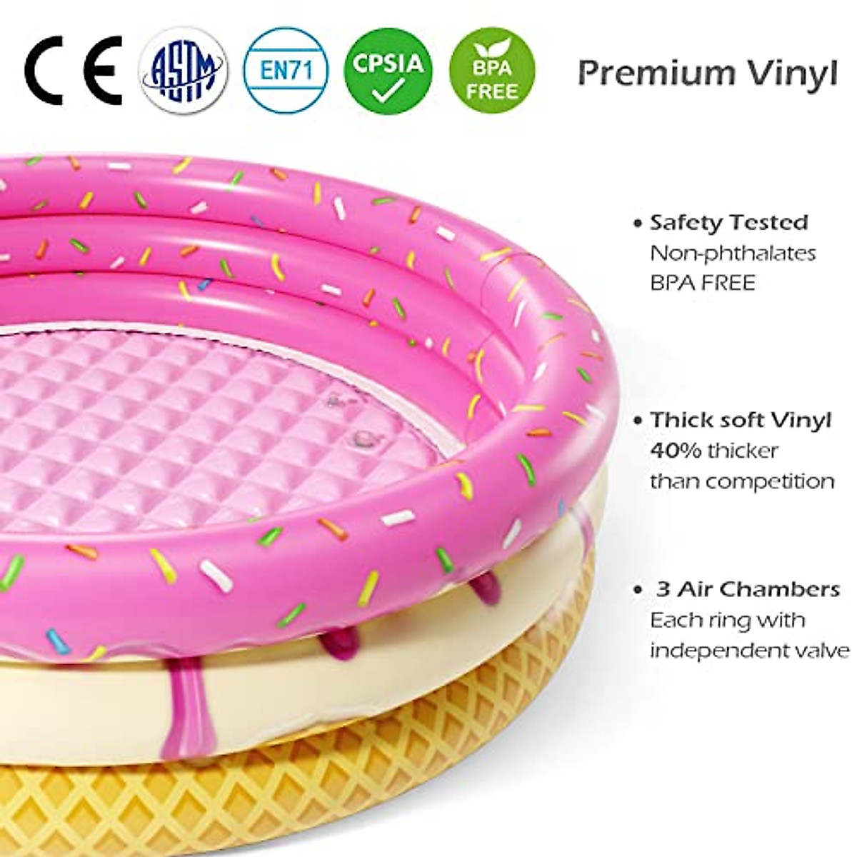 Jasonwell Inflatable Baby Kiddie Pool - Kids Paddling Pool Toddler Baby Swimming Pool Blow Up Ball Pit Pool Blow Up Infant Wading Pool for Backyard (48in Donuts)