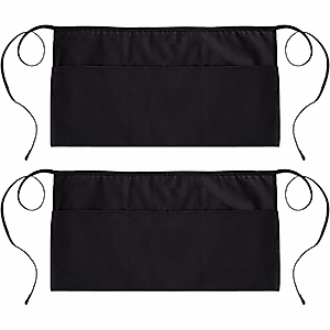 Utopia Wear 3 Pocket Waist Apron [Pack of 2], Server Short Apron for Men Women, Kitchen, Restaurant and Crafting, 24x12 Inches (Black)