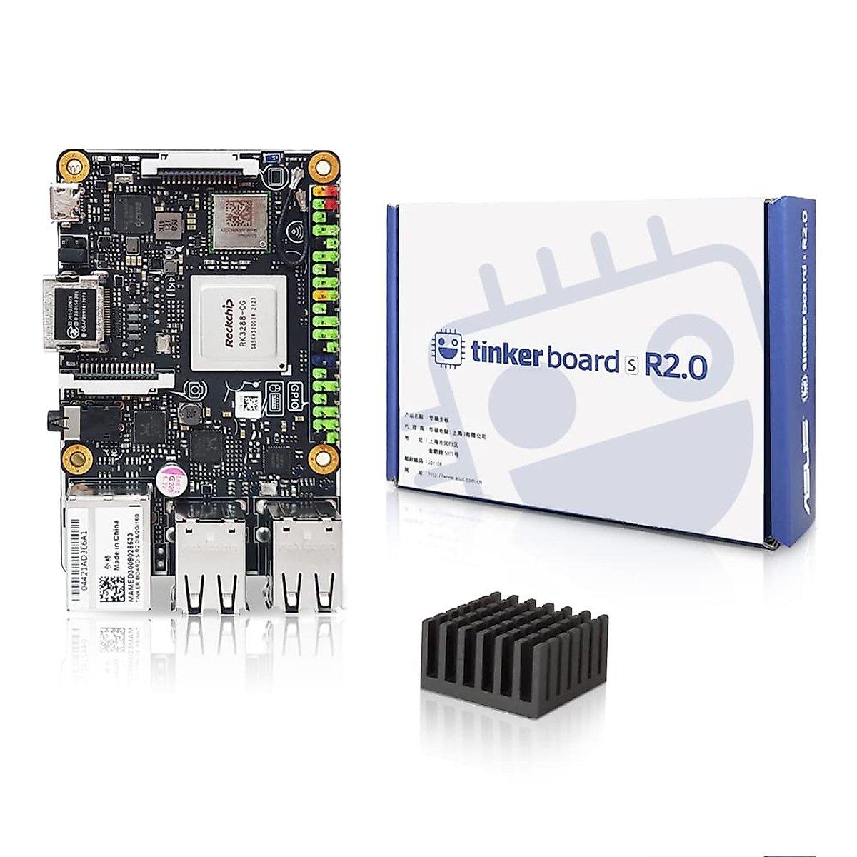 Tinker Board S R2.0 Single Board Computer RK3288 SoC 1.8GHz Quad Core CPU, 600MHz Mali-T764 GPU, 2GB LPDDR3 & 16GB eMMC Motherboard