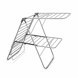 Brookstone [2 Tier [Double Spaced] Foldable Clothes Drying Rack, Collapsible Laundry Hanger, NO Installation Required - Ready Out of The Box