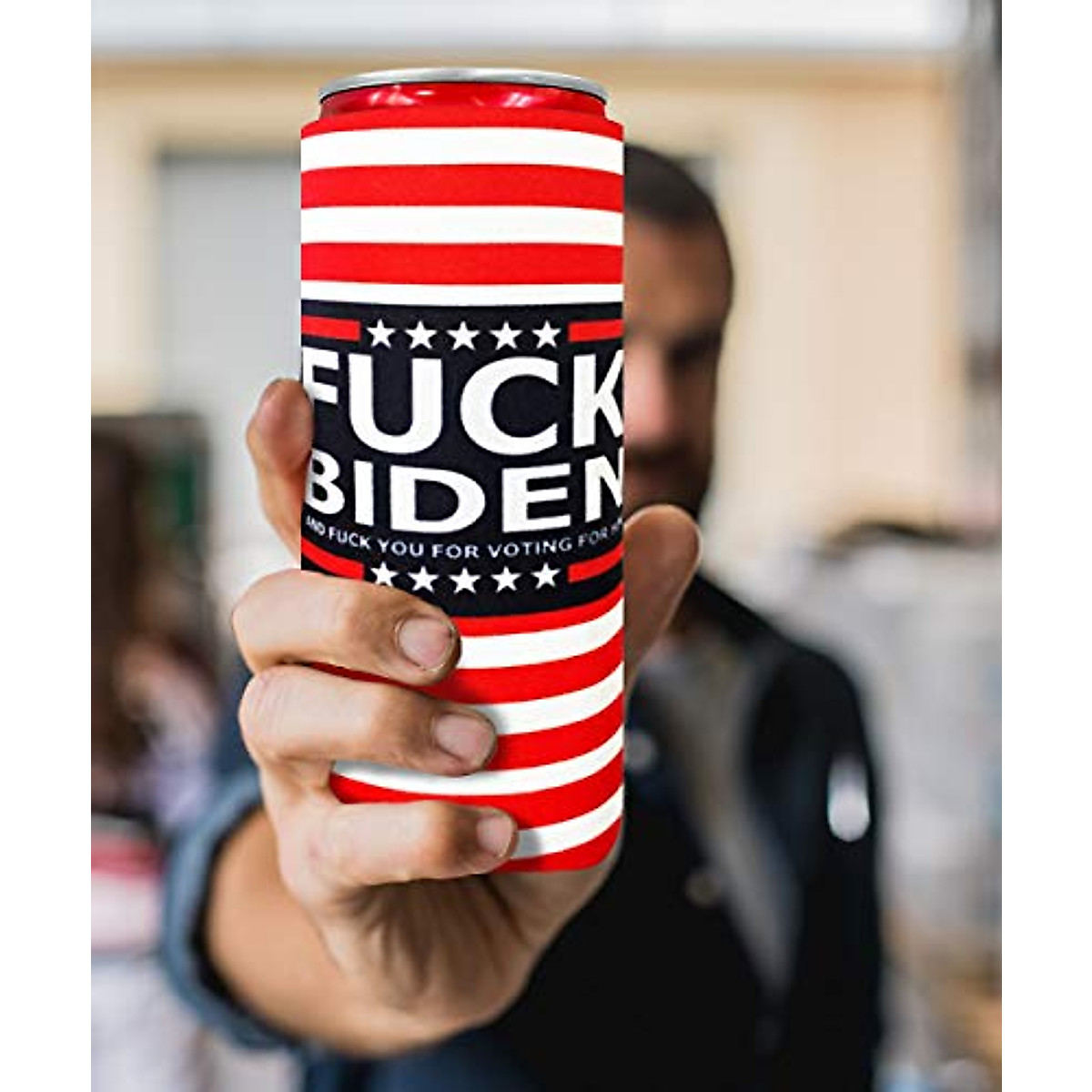 XccMe 2pcs Fuck Biden Can Cooler,Fuck You For Voting For Him Slim sleeves for 12oz Slim Cans like Red Bull, White Claw, Slim Beer and Spiked Seltzer Water（Fuck Biden）