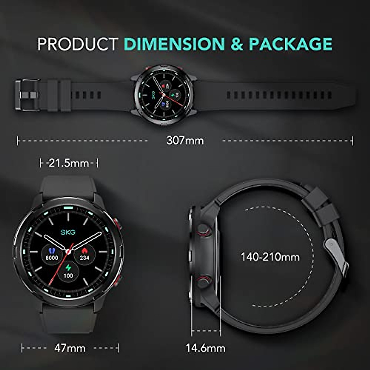 SKG V9C Smart Watch for Men Women, Smartwatch with GPS for Android & iPhone, Fitness Tracker with Heart Rate, SpO2, Sleep Monitor, IP68 Waterproof, Multi-Sports, Dials, Outdoor Compass, Ideal Gift