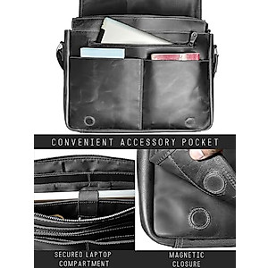 Leather Messenger Bag for Men 16" Full Grain Leather Laptop Bag Vintage Crossbody Office Satchel Travel ShoulderBag