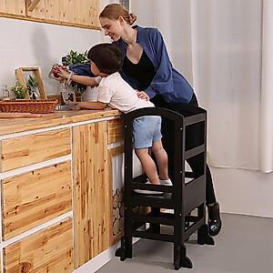 SDADI LT02B Kids Kitchen Adjustable Height Toddlers Children Learning Step Stool Tower with 4 Changeable Heights for Kitchen and Bathroom, Black