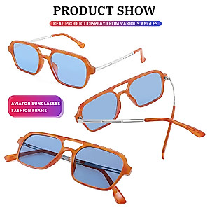 FEISEDY Vintage Square 70s Flat Aviator Sunglasses Women Men Metal Design Shades B2752