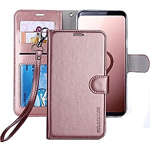 ERAGLOW Galaxy S9 Wallet Case, Galaxy S9 Case, Premium PU Leather Wallet Flip Protective Case Cover with Card Slots and Kickstand for Samsung Galaxy S9 (Rose Gold)