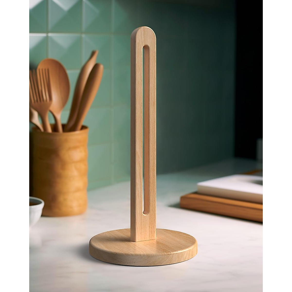 KitchLife Wooden Paper Towel Holder, Upgraded Size - Kitchen Paper Hanger Rack Bathroom Towel Roll Stand Organizer Simply Standing Countertop Paper Roll Holder