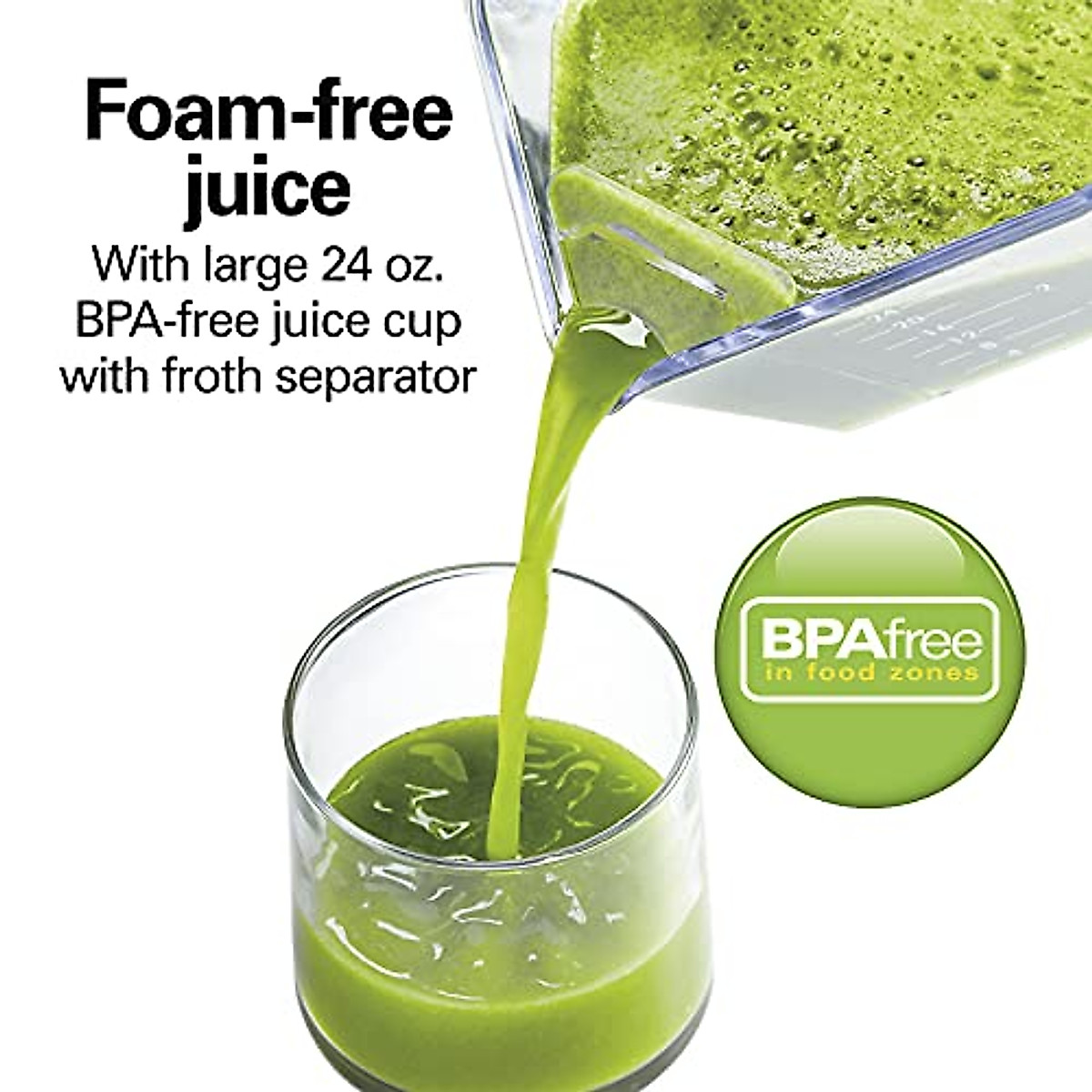 Hamilton Beach 67951 Cold Press Masticating Juicer Machine, Slow and Quiet Action, Juice Fruits & Vegetables, BPA Free, Easy Clean, 150 Watts, Silver