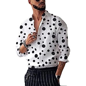 Men's Long Sleeve Stylish Dress Shirts Printed Casual Button Down Shirts Regular Fit Turn-Down Collar Shirt Top (White,XX-Large)