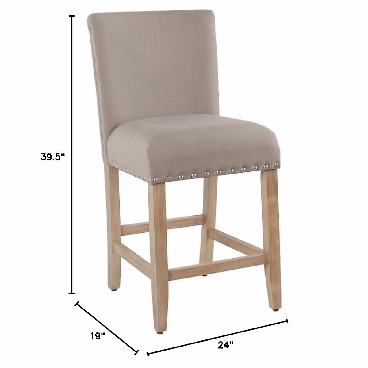 Homepop Home Decor | Backless Nailhead Trim Counter Height Bar Stools | 24 Inch Bar Stools | Decorative Home Furniture (Light Gray