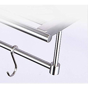 Towel Rack 304 Stainless Steel Bath Towel Rack Simple with Hook Kitchen Bathroom Rack Silver 23.8X60X14cm