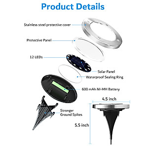 Biling Solar Outdoor Lights 12 Pack, Bright 12 LEDs Solar Ground Lights Waterproof, Flat Pathway Lights Solar Powered for Yard Walkway Garden Driveway (White)