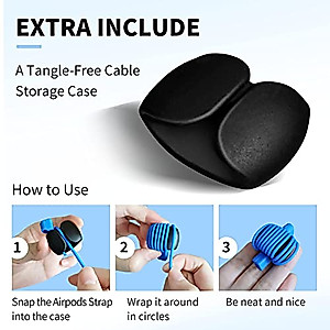 Vsagier Strong Magnetic Airpods Strap, Silicone Anti-Lost Cord Sports Lanyard with Extra Tangle-Free Cable Storage Case, Compatible with Airpods 3rd / 2nd Generation/Pro / 1(White)