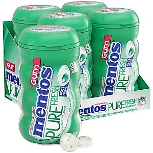 Mentos Pure Fresh Sugar-Free Chewing Gum with Xylitol, Spearmint, 50 Piece Bottle (Bulk Pack of 4)