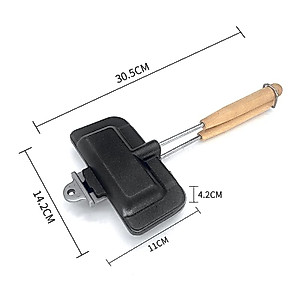 Giroayus Double-sided Sandwich Baking Pan Baking Pan Outdoor Double Sided Frying Pan Sandwich Double Sided Nonstick Frying Pan With Removable Handle Aluminum Flip Top Pan (Silver)