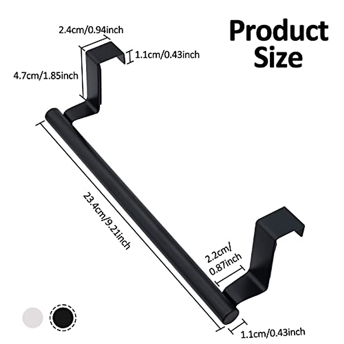 2 Packs Over The Door Towel Rack, TACYKIBD Stainless Steel Towel Holder and Washcloth Rack, 9in Over The Cabinet Hand Dish Towel Bar for Bathroom Kitchen Living Room Bar Holder Cupboard Black