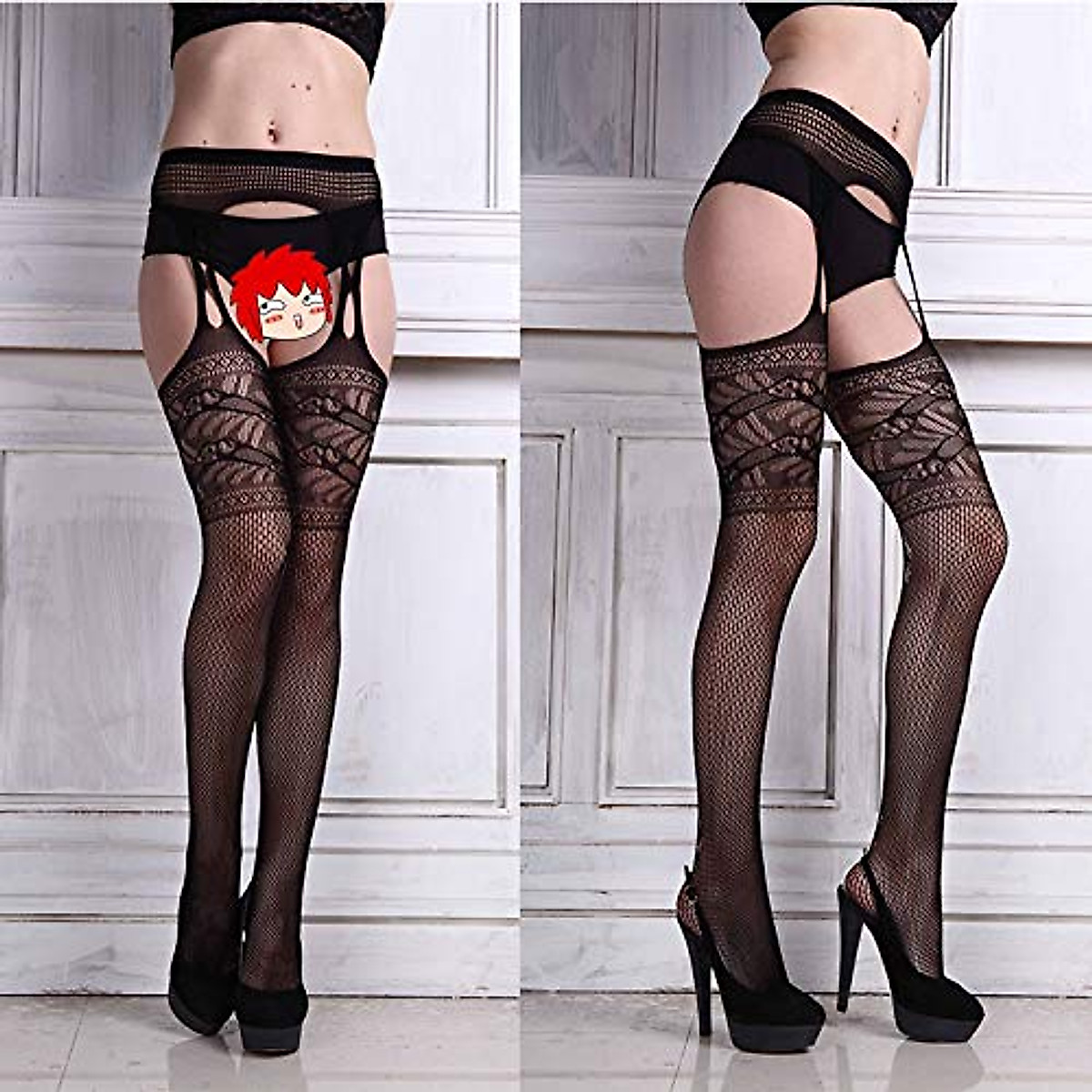 Toxz Sexy Womens Lingerie net Lace Floral Embroidered,Sheer Perspective,Plunging Eyelash,Lace Top Garter Belt Thigh Stocking Pantyhose
