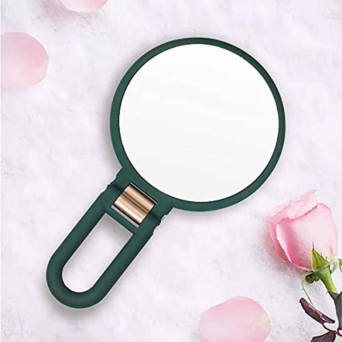 1X 15X Magnifying Hand Held Mirror,Double Side Folding Hand Mirror for Women with Adjustable Handle,Travel Table Desk Shaving Bathroom (Army Green)