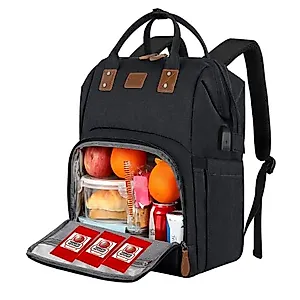 Gifts for Him Her, Extra Large Lunch Backpack, 17 Inch Travel Laptop Backpack for Women Men, USB Port College School Student Bookbag, Insulated Cooler Backpack Lunch Box Nurse Work Backpacks, Black