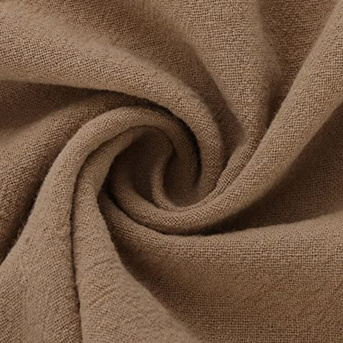 Loose Midi Belted Dress for Women Puff Half Sleeve Casual Dresses, Womens Solid Crewneck Summer Dress Cotton Linen Dress Khaki