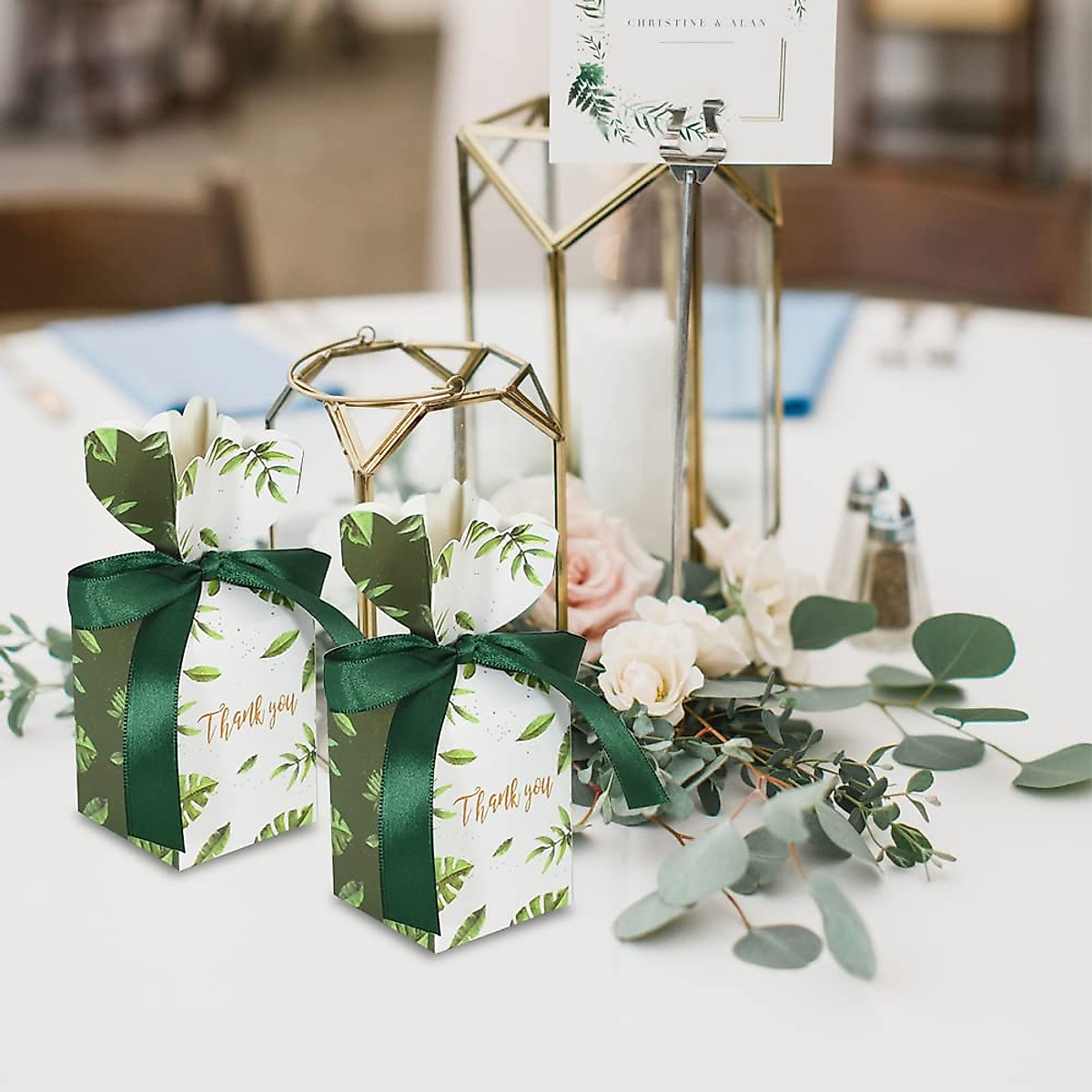 BEISHIDA Christmas Candy Boxes Party Favor Boxes Baby Shower Favors Small Wedding Favor Boxes Cookie Box with Ribbon for Birthday Party (Green,2 X 2.5 X 4.7 inch, 30 pcs）