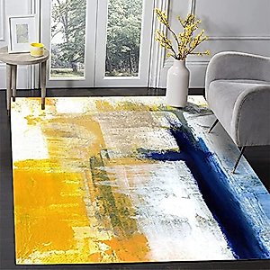 Modern Abstract Yellow Blue Pattern Area Rug, with Anti-Slip Easy Clean Carpet for Living Room Bedroom Kitchen Dining Room Home Office Floor Rug-5.3x8ft