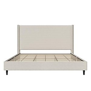 DHP Eveline Upholstered Platform Bed Frame - King in Textured Ivory Canvas
