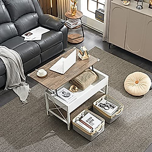 VINGLI 36" Lift Top Coffee Table with Free Cloth Storage Bins, White Walnut Framhouse Coffee Table for Living Room, Small Modern Coffee Table for Small Space in Minimalistic Style, Dark Walnut