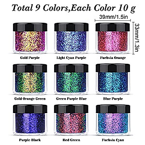 9 Box Chameleon Fine Glitter, Iridescent Colors Shift Glitter for Epoxy Resin/Tumblers Art, Holographic Opal Craft Glitter Dust Nail Eyeshadow Hair Face Body