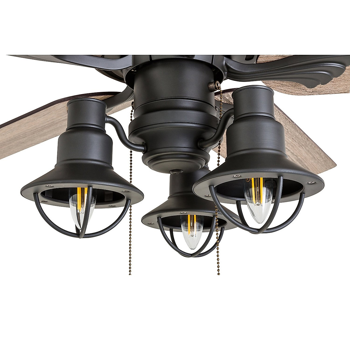 Prominence Home Sivan, 52 Inch Farmhouse LED Ceiling Fan with Light, Pull Chain, Three Mounting Options, 5 Dual Finish Blades, Reversible Motor - 50651-01 (Bronze)