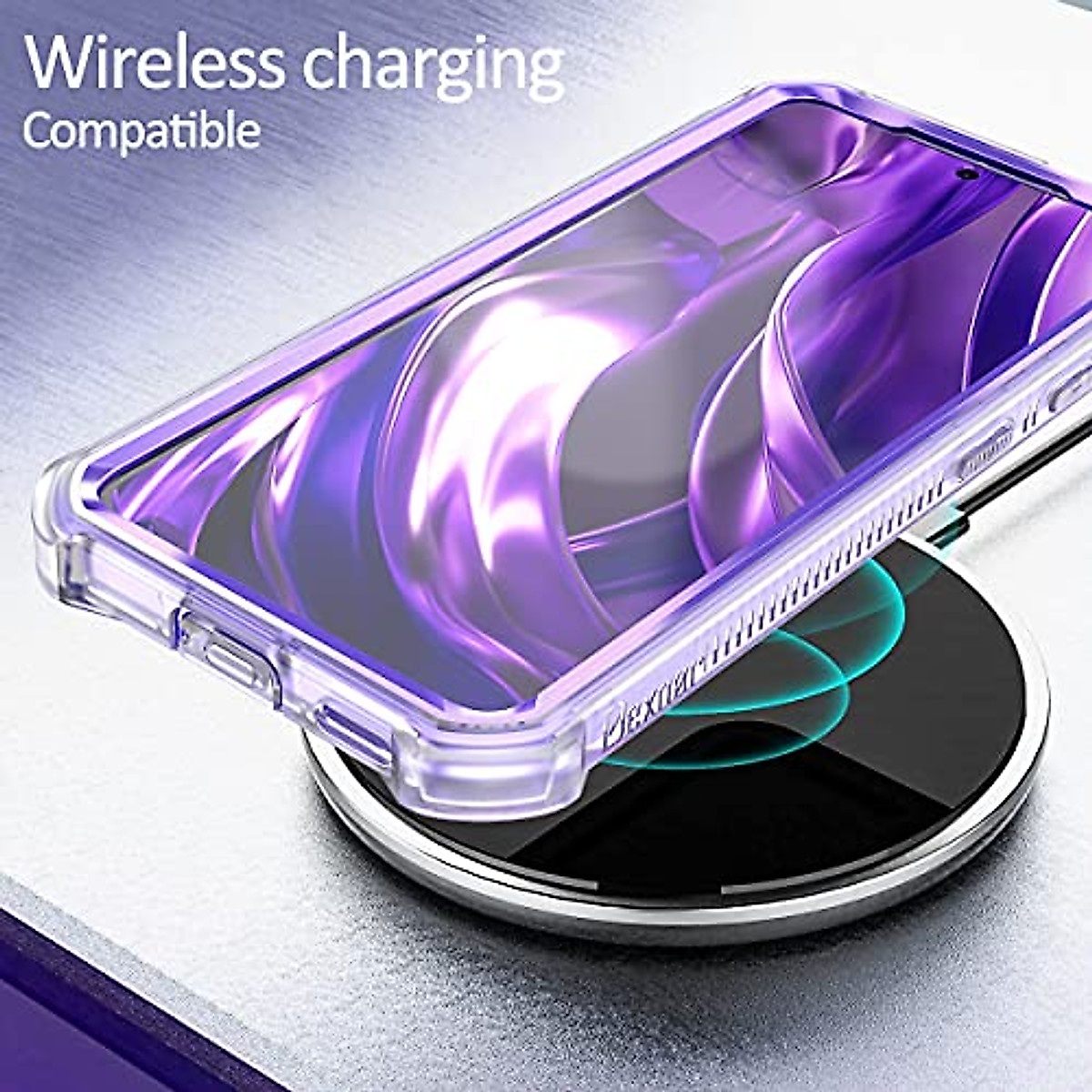 Dexnor Compatible with Samsung Galaxy S21 Plus Case with Screen Protector Electroplated Frame Clear Back Cover Rugged 360 Full Body Protective Shockproof Heavy Duty Bumper for Women -Metallic Purple