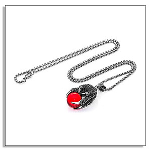 Heavstjer Punk Rock Stainless Steel Dragon Claw Pendant Crystal Ball Necklace,24inches Link Chain (A_Red Ball)