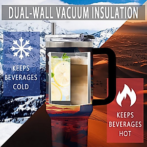 Uibunoo Truck Driver Gifts for Men, Race the Rain Ride the Wind 40 Oz Sunset Truck Tumbler with Handle & Straw, Trucker Gifts, Birthday Presents for Trucker, Stainless Steel Trucker Cup