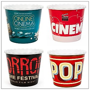 Grehge le Plastic Popcorn Containers/Popcorn Bowls Set for Movie Theater Night - Washable in The Dishwasher - (BPA Free-4 Pack) (Mix C)