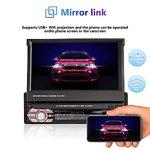 Car Stereo Single Din Electric Flip Out Car Radio with Bluetooth, Rimoody 7 Inch Touchscreen Mirror Link FM Radio AUX- in USB SD TF Card Input EQ Setting MP5 Player + Backup Camera