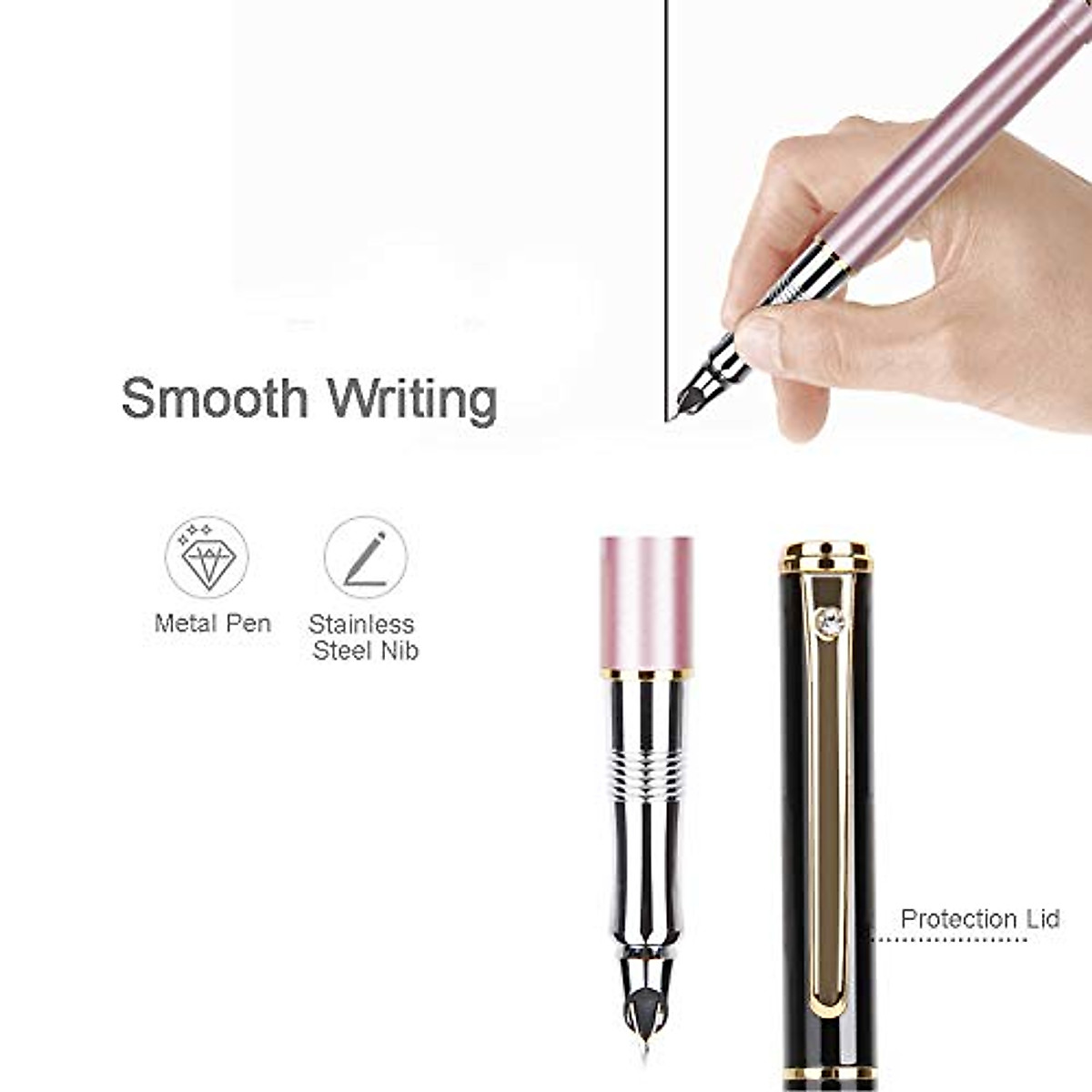 Deli Stainless Steel Fountain Pen, Medium Nib, for School Office Supplies Stationery Elegant Writing (S681)